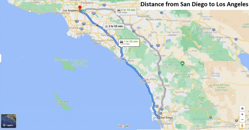 Distance from San Diego to Los Angeles - Tour in Planet